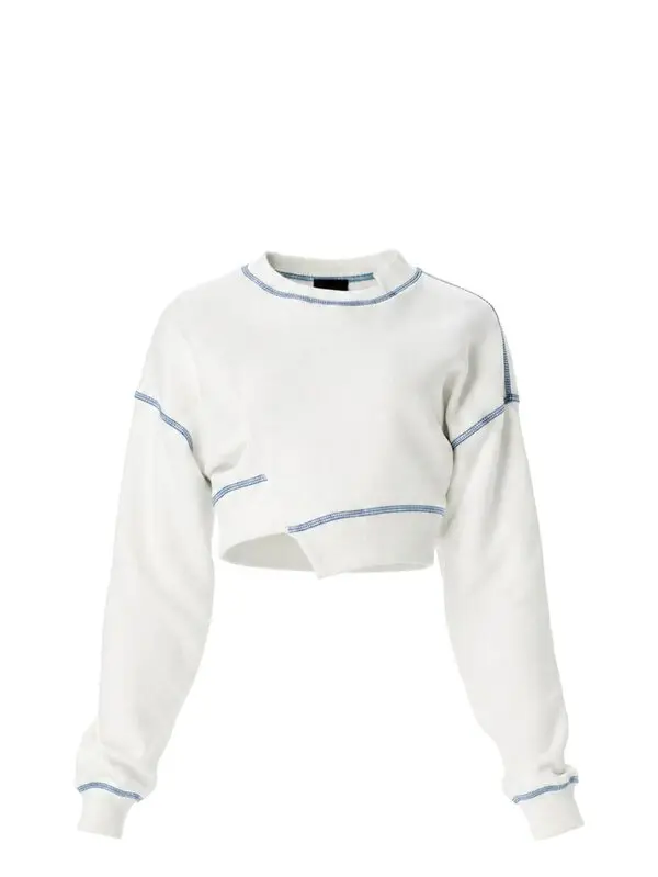 GAO REPUBLIC Cropped Sweatshirt With Architectural Cut-out Hem And Contrast Stitching - White