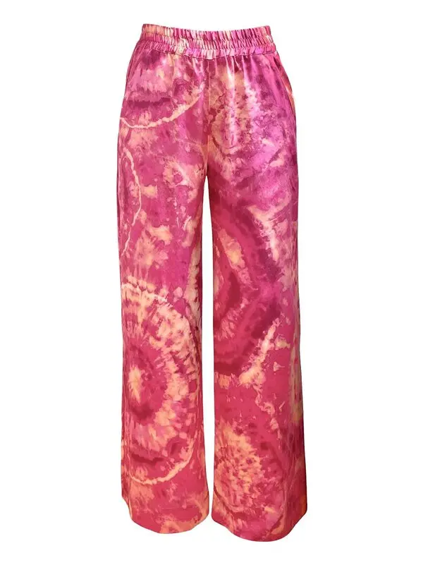 ROY G. Rose Quartz Tie Dye Silk Pajama Pants - Pink
