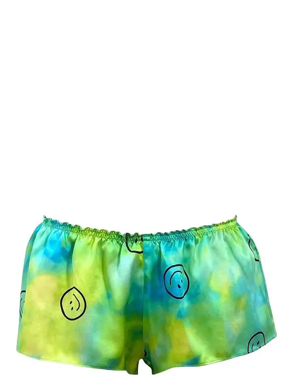 ROY G. Acid Smiley Tie-dye Silk Flutter Shorts - Green