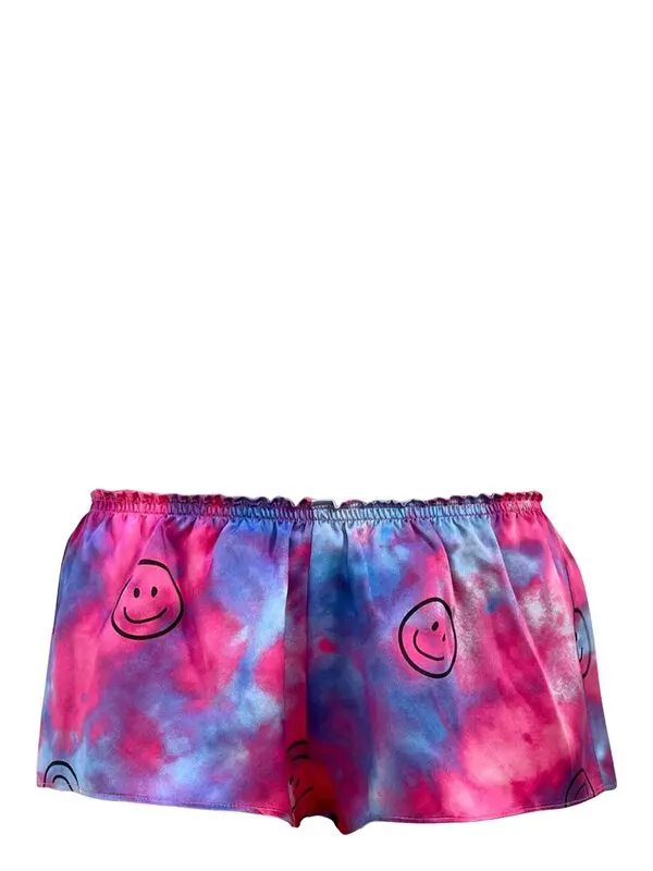 ROY G. Ultraviolet Smiley Tie Dye Silk Flutter Shorts - Pink