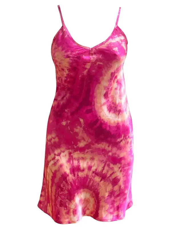 ROY G. Rose Geode Tie Dye Silk Slip Mini Dress - Pink
