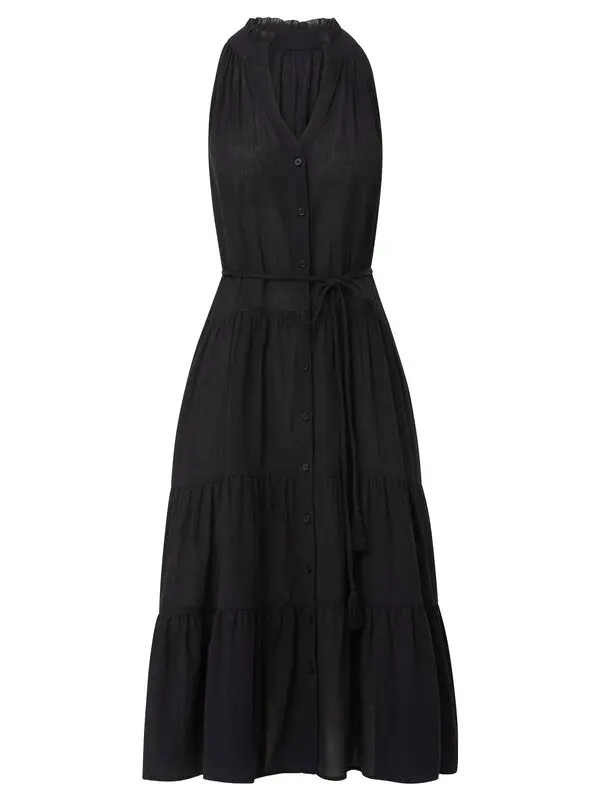 CHANGE OF SCENERY Tracy Tiered Maxi Shirtdress - Black