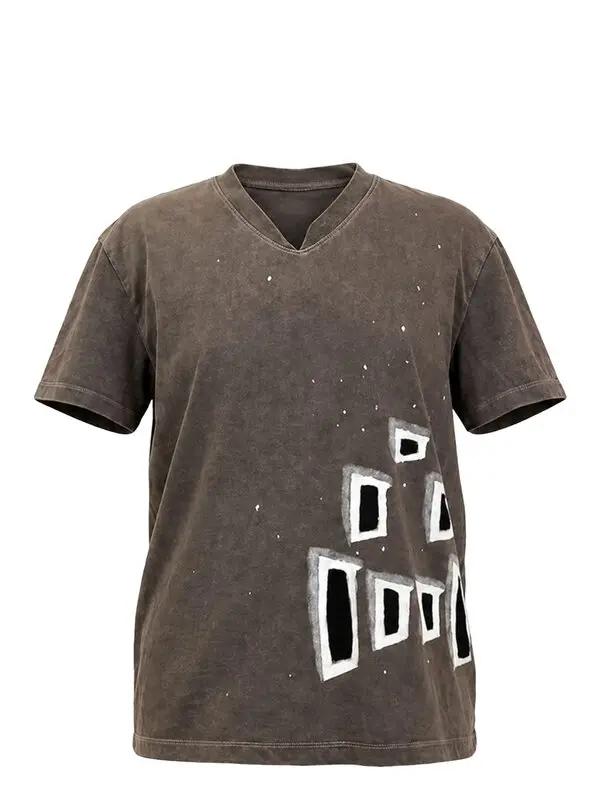 GAO REPUBLIC Cut-out T-shirt With Graphic Motif - Grey