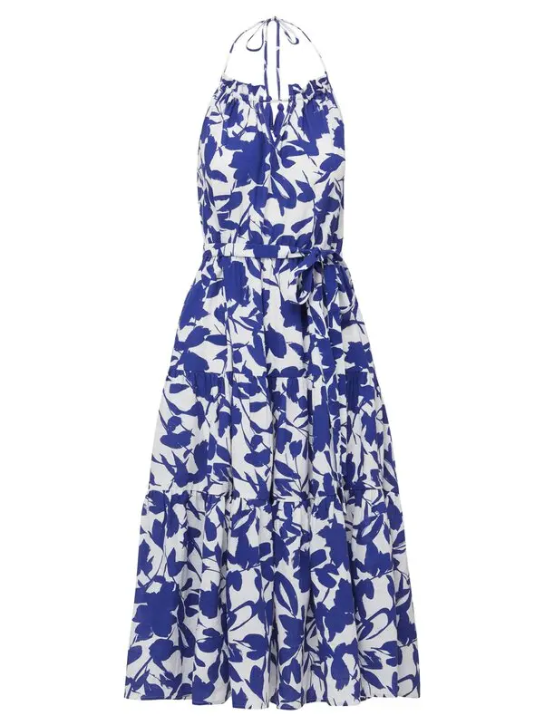 CHANGE OF SCENERY Abbie Halterneck Midi Dress In Moraea Garden Print - Blue/white
