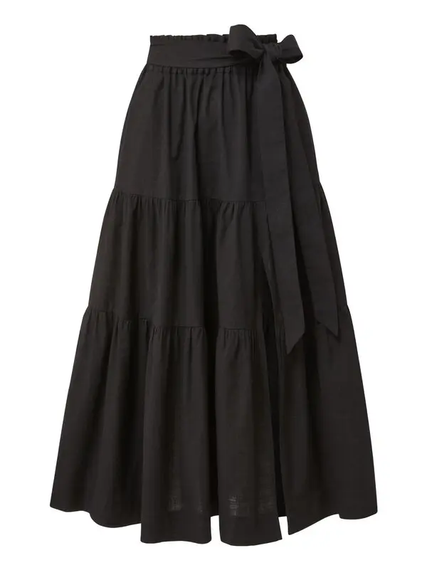 CHANGE OF SCENERY Jenni Tiered Midi Skirt In Cotton Slub - Black
