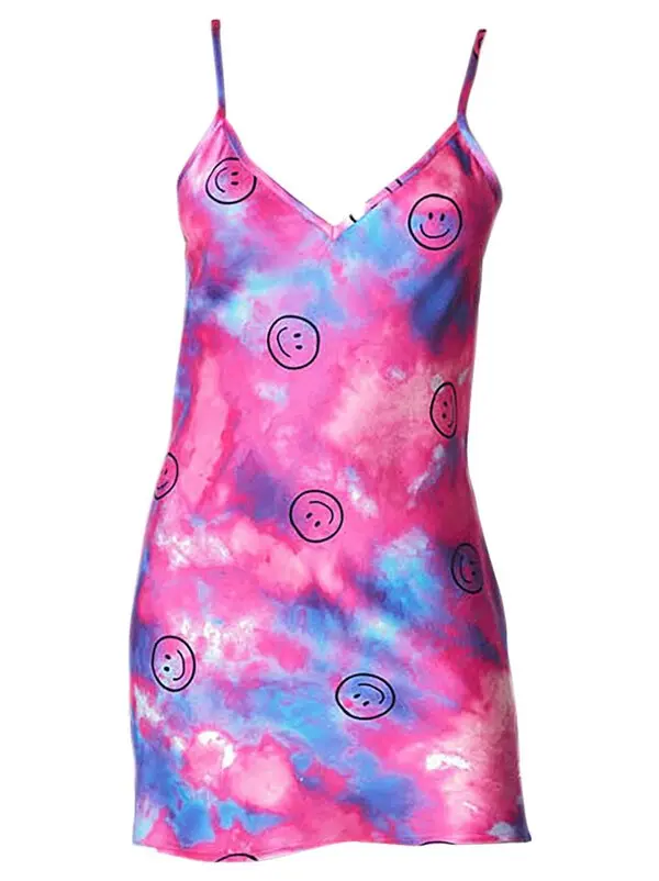ROY G. Ultraviolet Smiley Tie-dye Silk Slip Mini Dress - Yellow