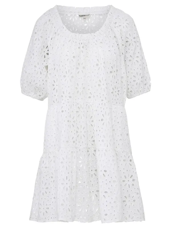 CHANGE OF SCENERY Embroidered Eyelet Knee-length Dress - White