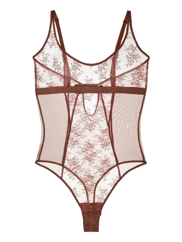 JOURNELLE Romy Lace And Mesh Bodysuit - Brown