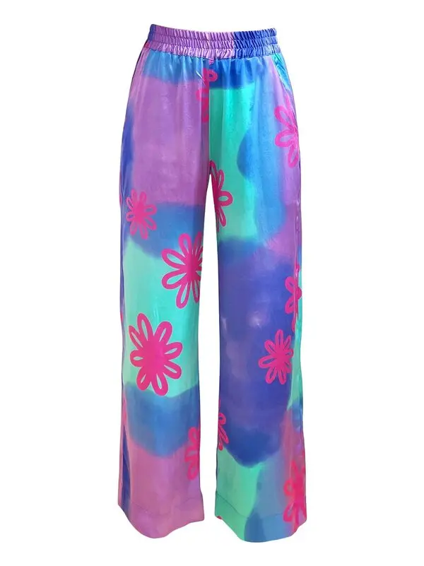ROY G. Blue / Purple Pool Watercolor Silk Pajama Pants - Blue/purple