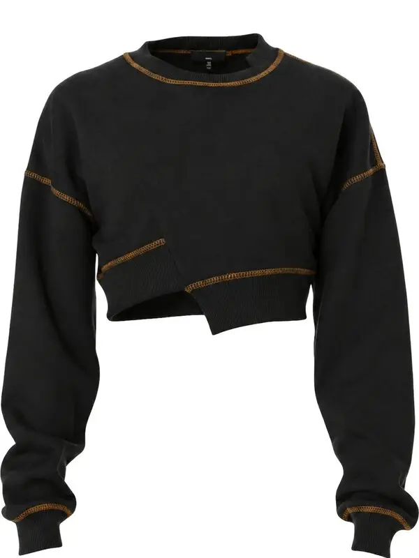 GAO REPUBLIC Cropped Sweatshirt With Cut-out Hem And Contrast Stitching - Black