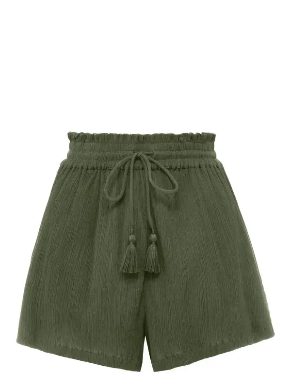 CHANGE OF SCENERY Vicki Shorts Olive Crinkle Cotton - Green