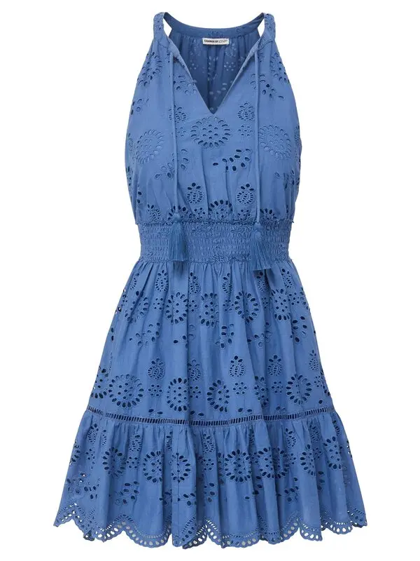 CHANGE OF SCENERY Embroidered Cotton Eyelet Mini Dress - Blue