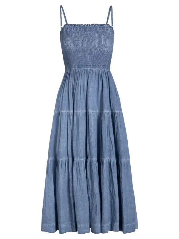 CHANGE OF SCENERY Kristen Dress In Stonewash Cotton Slub - Blue