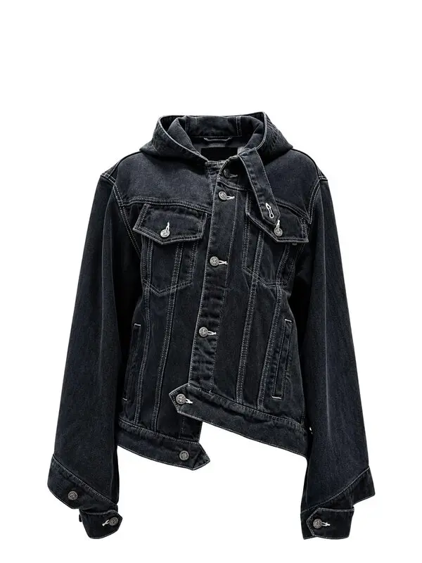 GAO REPUBLIC Asymmetrical Hooded Denim Jacket - Blue