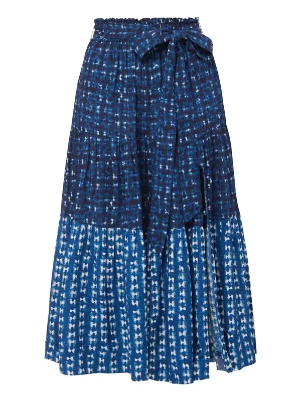 CHANGE OF SCENERY Tiered Midi Skirt - Blue/white