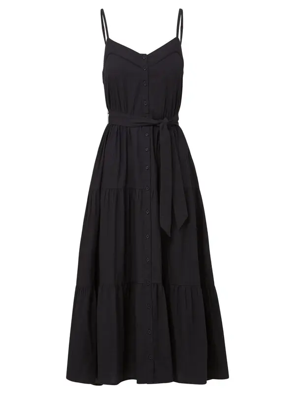 CHANGE OF SCENERY Addyson Button-down Midi Dress In Cotton Slub - Black