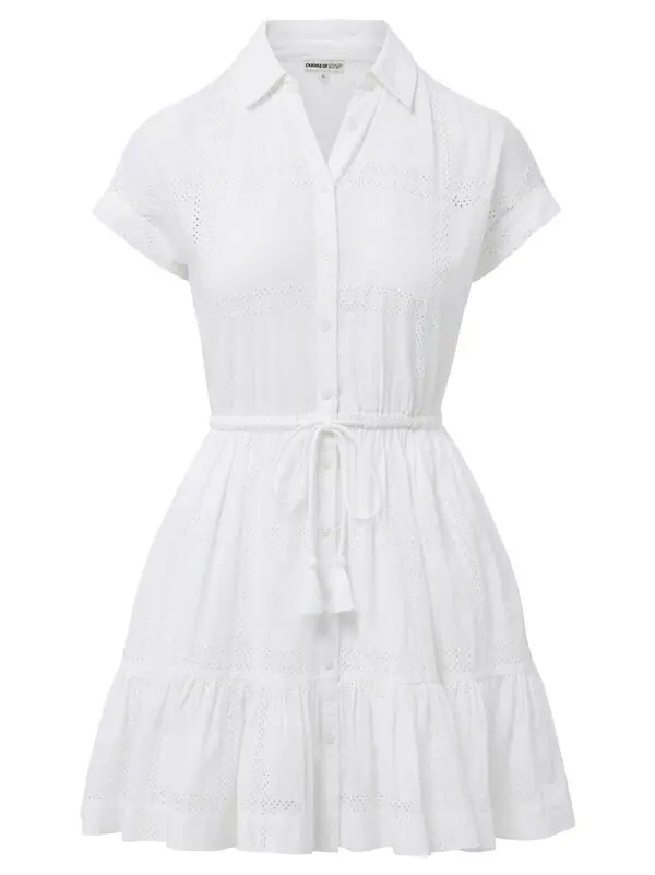 CHANGE OF SCENERY Sarah Eyelet Cotton Shirtdress - White