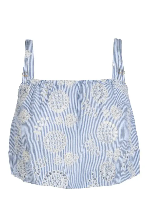 CHANGE OF SCENERY Eyelet Cotton Top - Blue/white