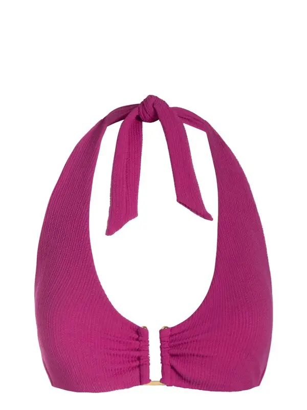CHANGE OF SCENERY Shana Textured Halterneck Bikini Top With Gold Trim - Purple
