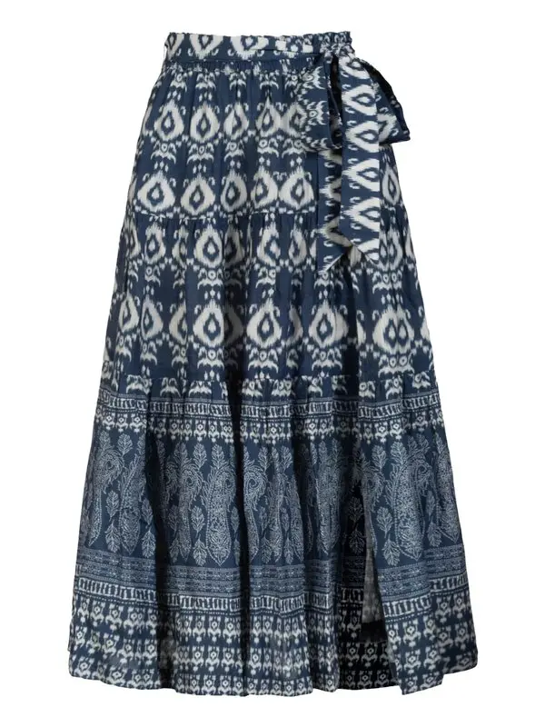CHANGE OF SCENERY Tivara Ikat Tiered Midi Skirt - Blue/white