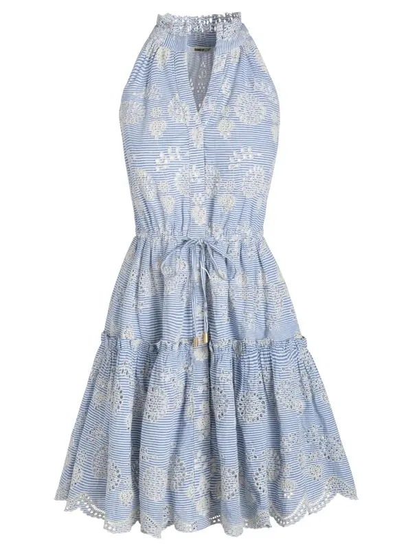 CHANGE OF SCENERY Embroidered Eyelet Cotton Dress - Blue/white