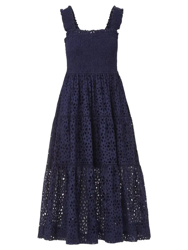 CHANGE OF SCENERY Navy Eyelet Kristen Midi Dress - Blue