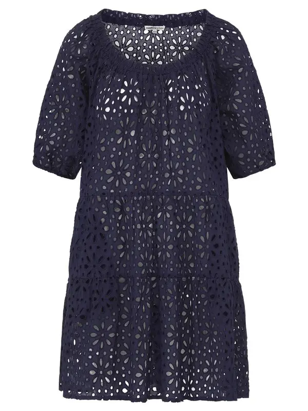 CHANGE OF SCENERY Navy Eyelet Puff Sleeve Dress - Blue