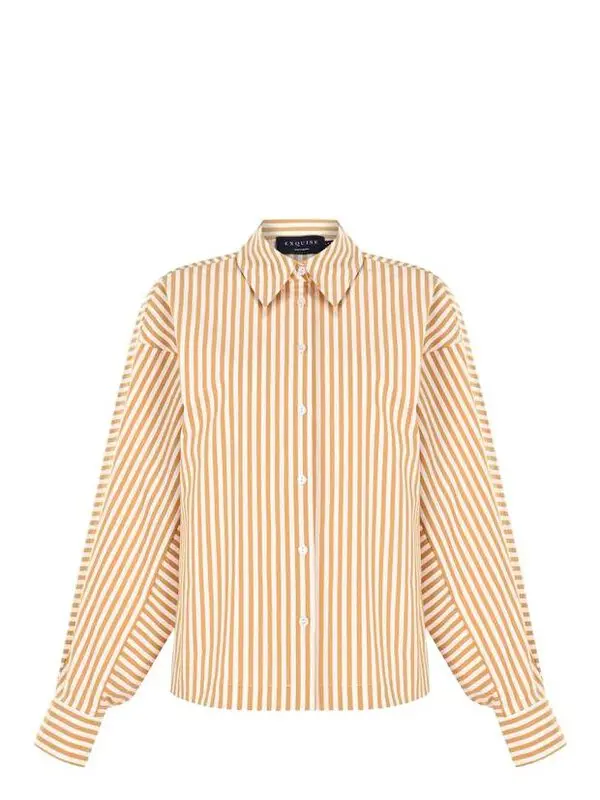 EXQUISE Striped Cotton Shirt With Fitted Waist - Brown