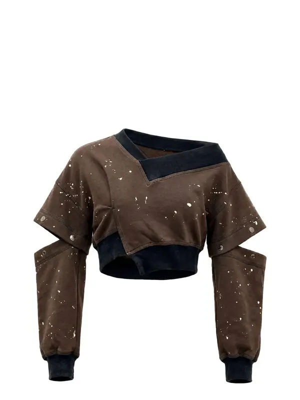 GAO REPUBLIC Cropped Snap Sleeve Sweatshirt With Detachable Sleeves - Grey