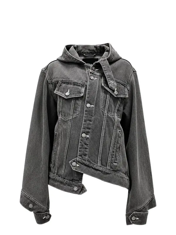 GAO REPUBLIC Asymmetrical Layered Hood Denim Jacket - Grey