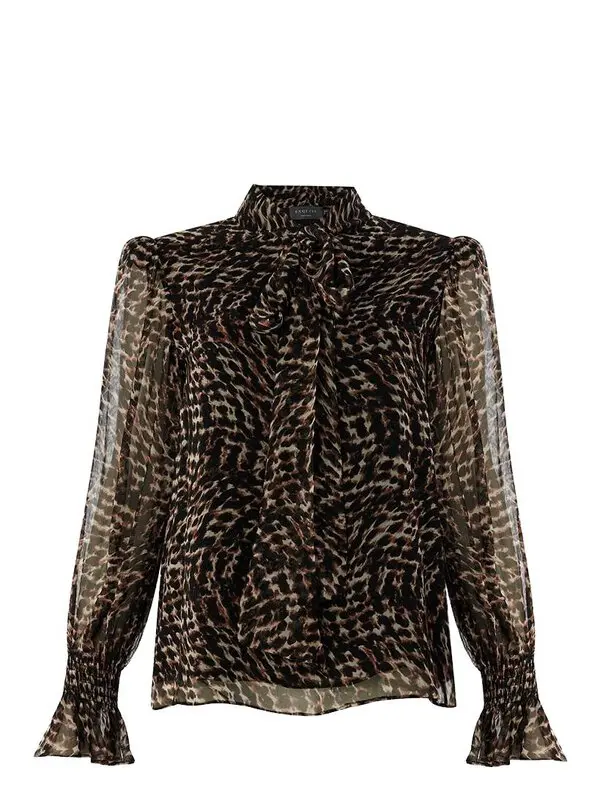 EXQUISE Kara High Neck Long Sleeve Blouse - Brown