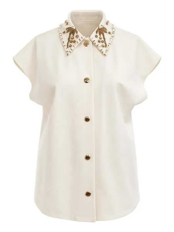 EXQUISE Embroidered Shirt - Beige