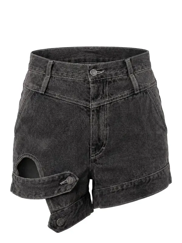 GAO REPUBLIC Asymmetrical Cut-out Denim Shorts - Grey