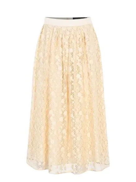 EXQUISE Neutral Lace Midi Skirt - Beige