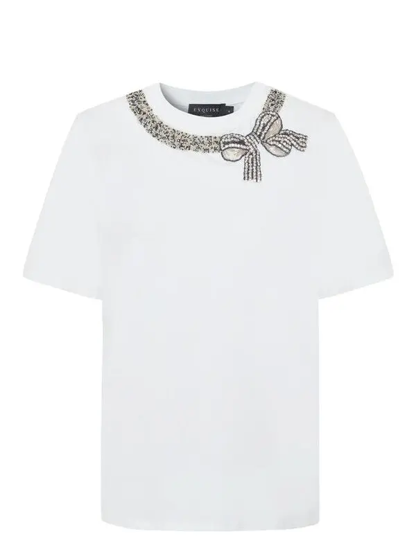 EXQUISE Leilani Embellished T-shirt - White