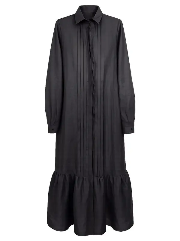 EXQUISE Venus Long Sleeve Linen Maxi Shirt Dress - Black