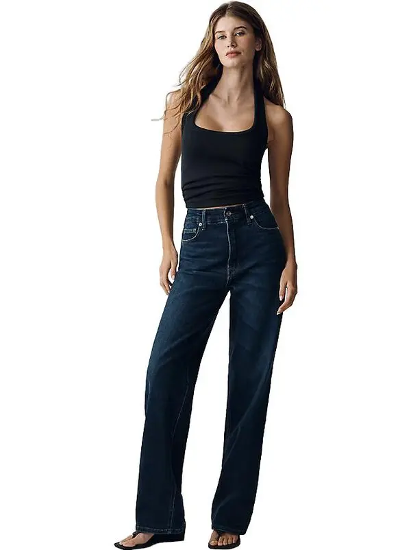 Good American Soft Tech Good True High-rise Straight Jeans - Indigo