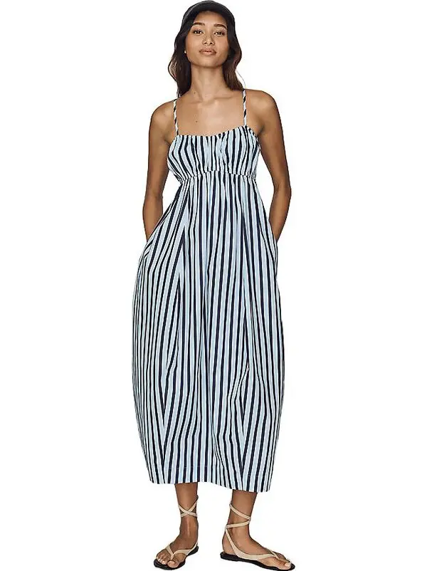 Anthropologie Maeve Cotton Barrel Midi Dress - Blue Stripe