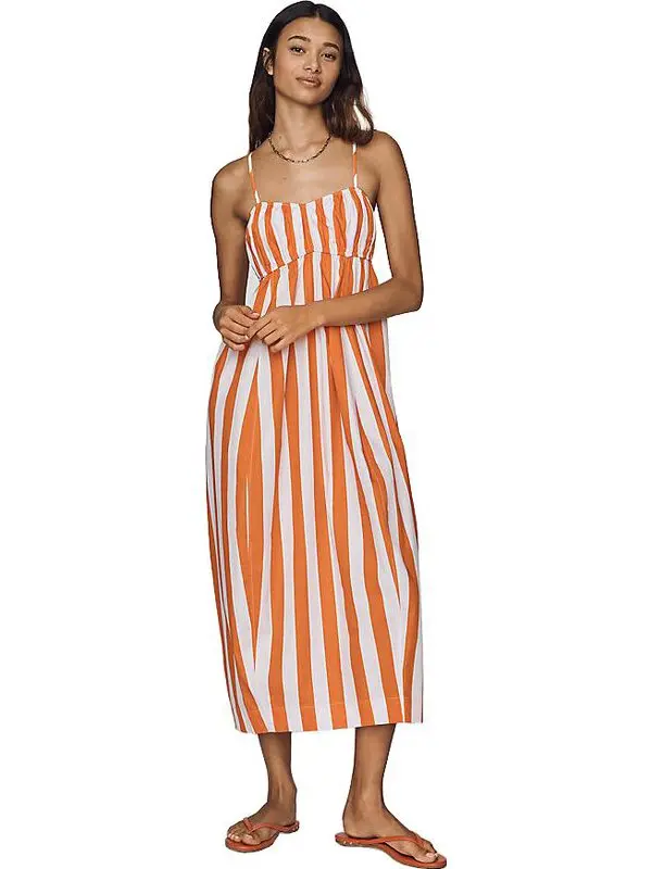 Anthropologie Maeve Cotton Barrel Midi Dress - Pink & Orange Stripe
