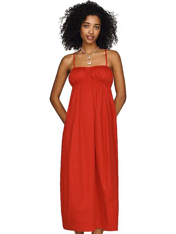 Anthropologie Maeve Cotton Barrel Midi Dress - Red