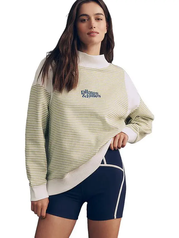 Anthropologie Cotton Embroidered Mock-neck Sweatshirt - Green/white