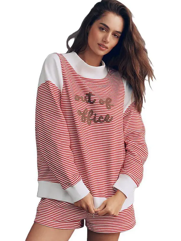 Anthropologie Cotton Embroidered Mock-neck Sweatshirt - Red/white