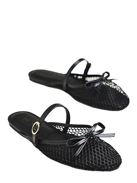 Maeve Mesh Mules With Bow Detailing - Black