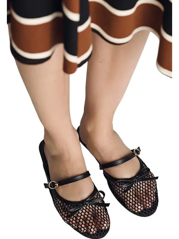Maeve Mesh Mules With Bow Detailing - Black