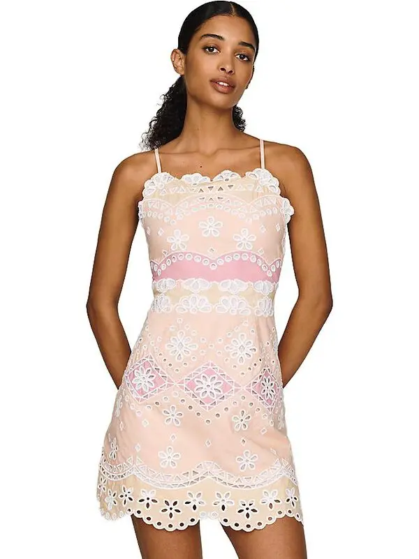 Anthropologie Cotton Eyelet Cutout Mini Dress - Light Yellow