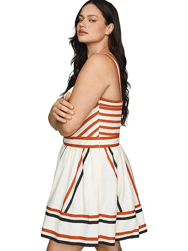 Anthropologie Linen Geometric Print Mini Dress - Red/white Combo