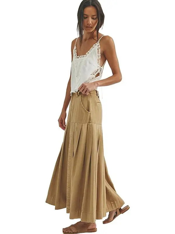Free People 53rd Street Chino Maxi Skirt - Iced Coffee