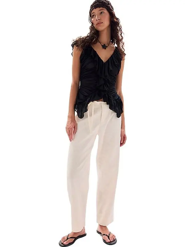 Free People Amelia Linen Side-tie Pants - Clean Ivory