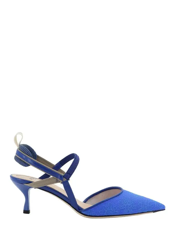 Fendi Colibrì Lite Mesh And Leather Slingback Heels With Floral Detail - Blue