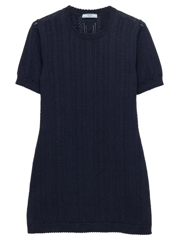 Prada Openwork Cotton Mini-dress - Navy